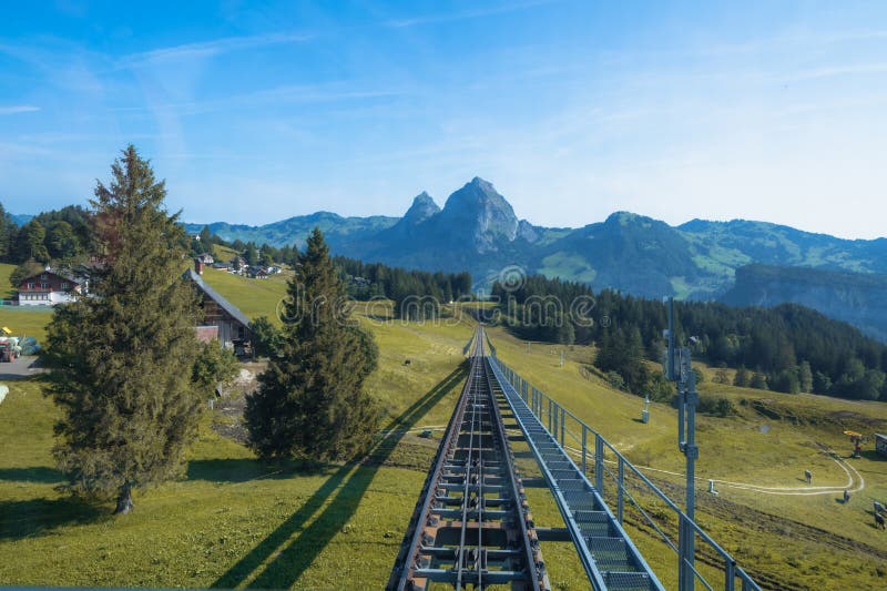 Riding on the Stoosbahn Funicular in Switzerland Stock Image - Image of ...