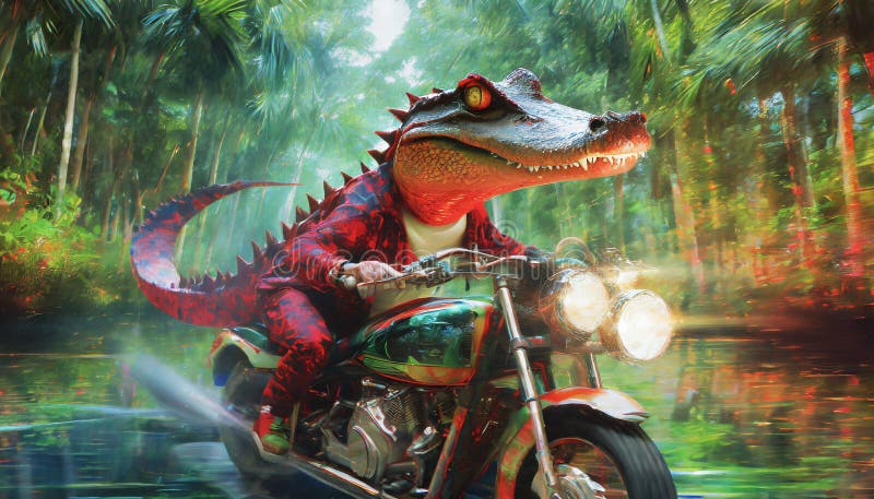 Red Gator Riding a Motorcycle Stock Photo - Image of flower, gator ...