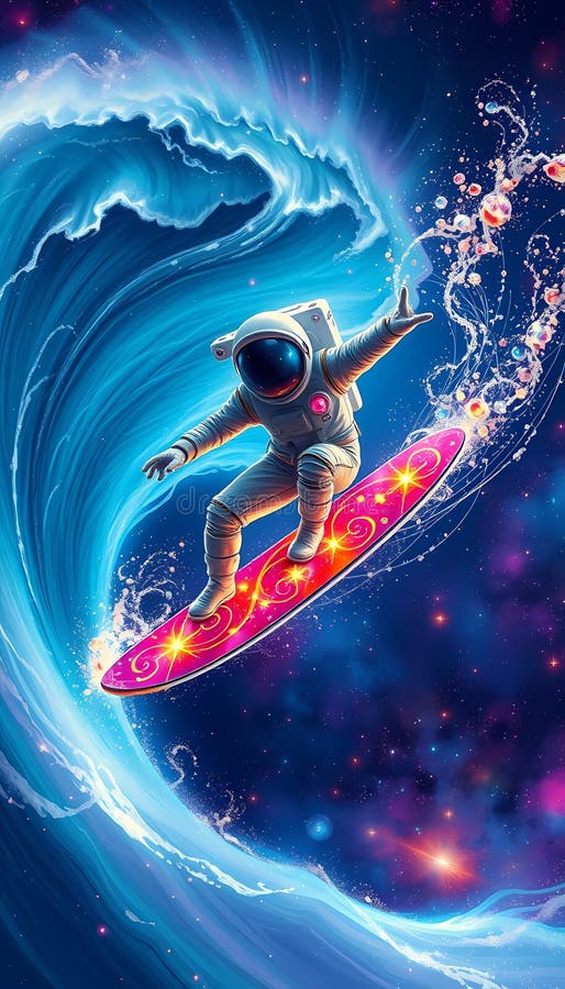 Riding the Waves of a Celestial Tsunami Stock Illustration - Illustration of celestial, poster ...