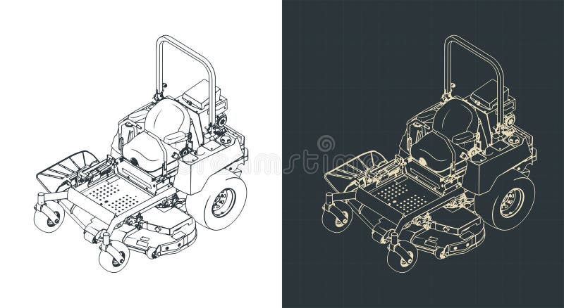 Riding Zero-turn Mower Isometric Blueprints Illustrations Stock Vector ...