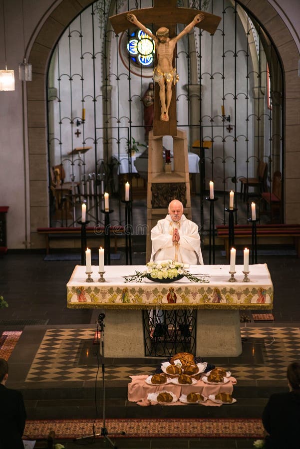 Rieden Germany 15.04.2018 Priest Holding Church Service in Front of ...