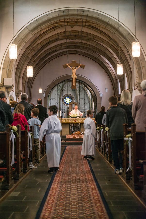 Rieden Germany 15.04.2018 Priest Holding Church Service in Front of ...