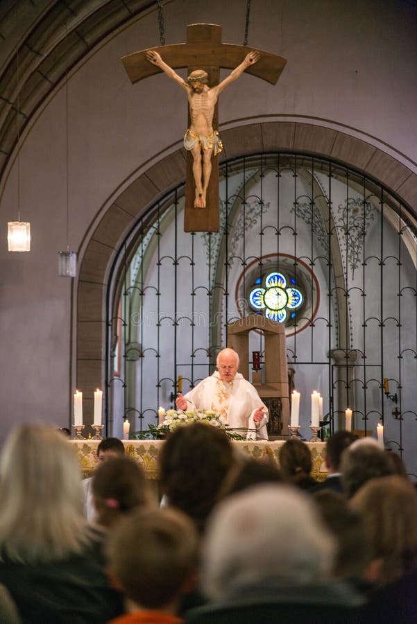 Rieden Germany 15.04.2018 Priest Holding Church Service in Front of ...