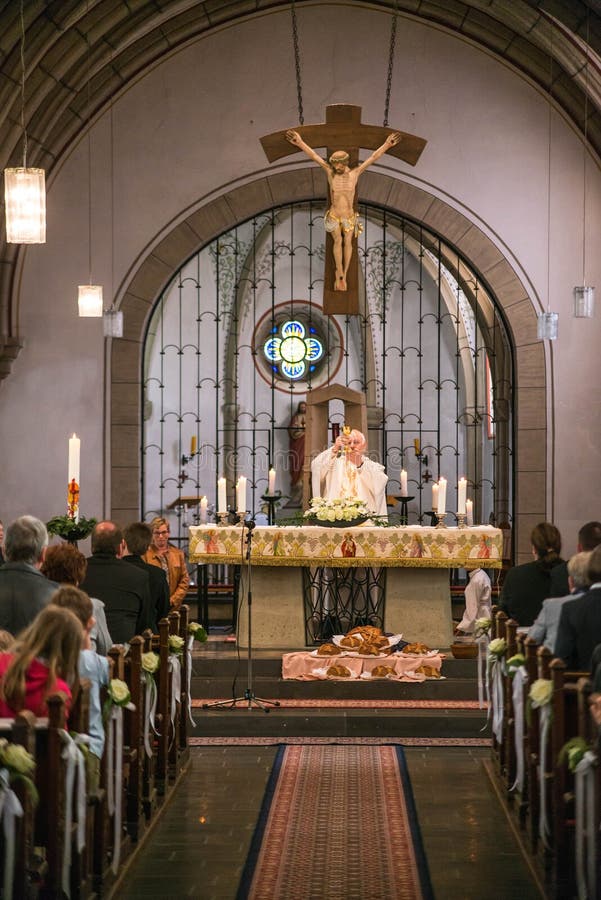 Rieden Germany 15.04.2018 Priest Holding Church Service in Front of ...