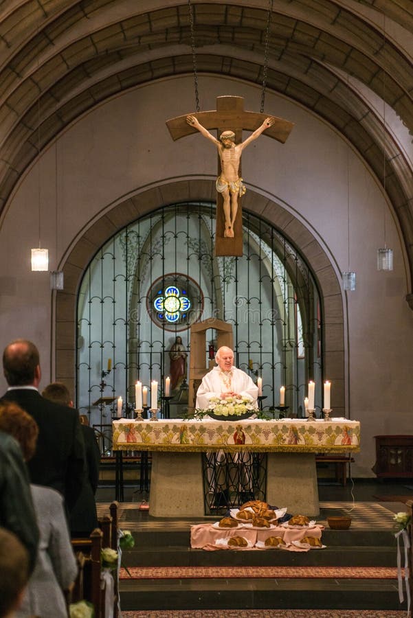 Rieden Germany 15.04.2018 Priest Holding Church Service in Front of ...