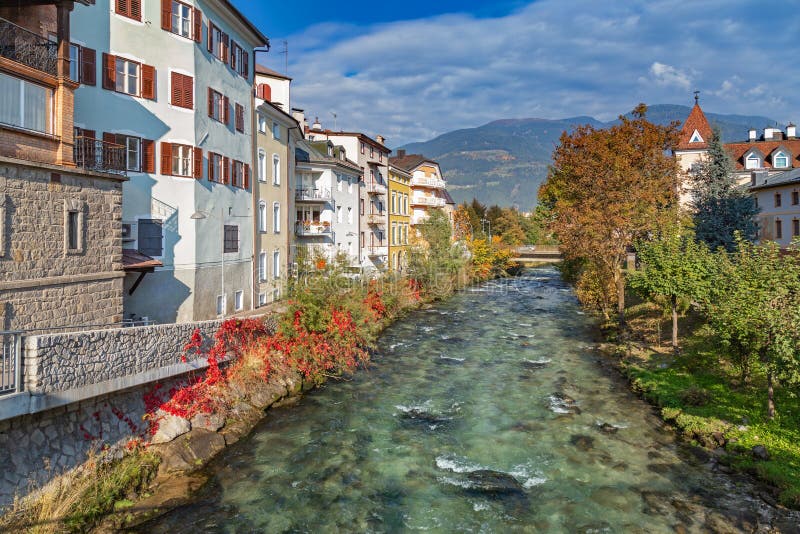Brunico Bruneck In Trentino Alto Adige - Italy Rienza River Stock Image ...