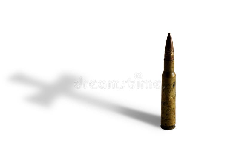Rifle Bullet with Cross Shadow Stock Image - Image of firearm, ammo ...