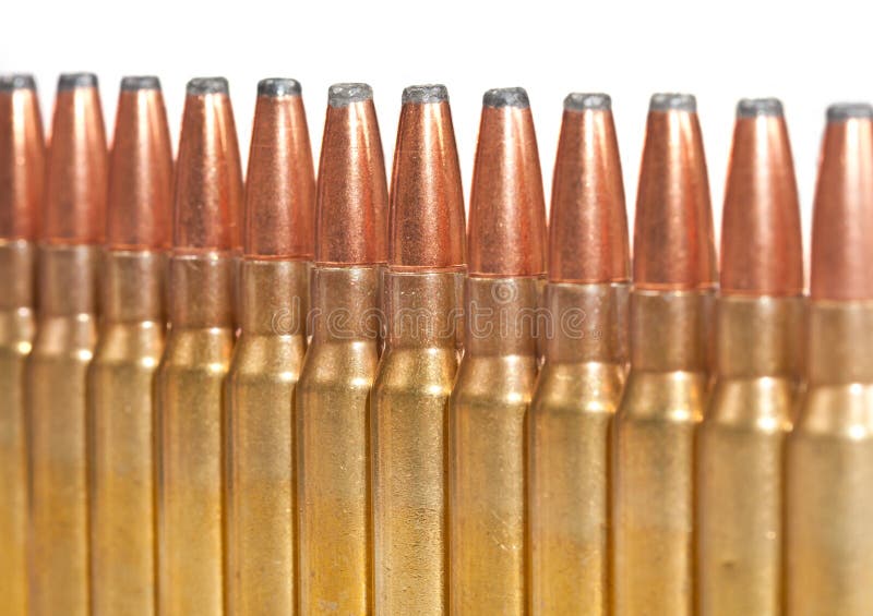 Rifle Bullets Packed in a Straight Line Stock Image - Image of ...