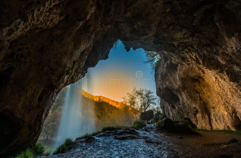 Rifle Falls Colorado Behind the Waterfall at Sunset Stock Photo - Image ...