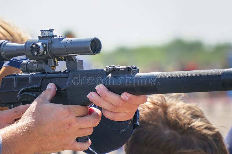Rifle with an Optical Sight in Hands of Men Stock Image - Image of ...