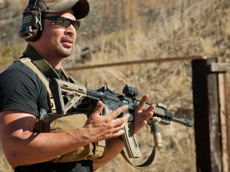 Rifle Training with .223 Caliber Stock Photo - Image of weapon, black ...