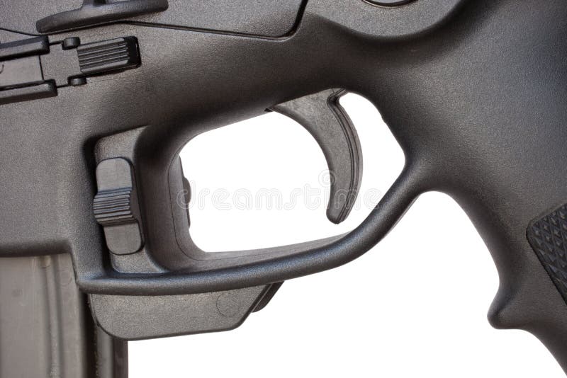 Rifle trigger on white stock photo. Image of polymer - 124336112