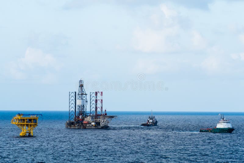 The Offshore Drilling Oil Rig Top View from Aircraft. Stock Photo ...
