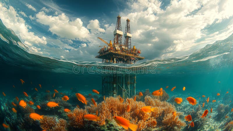 Rig Platform Situated in the Gulf Showcasing Marine Life Thriving ...