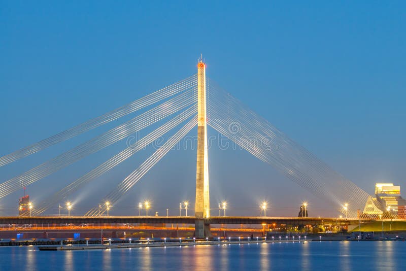 Riga. Cable-stayed bridge stock photo. Image of blue - 61313808