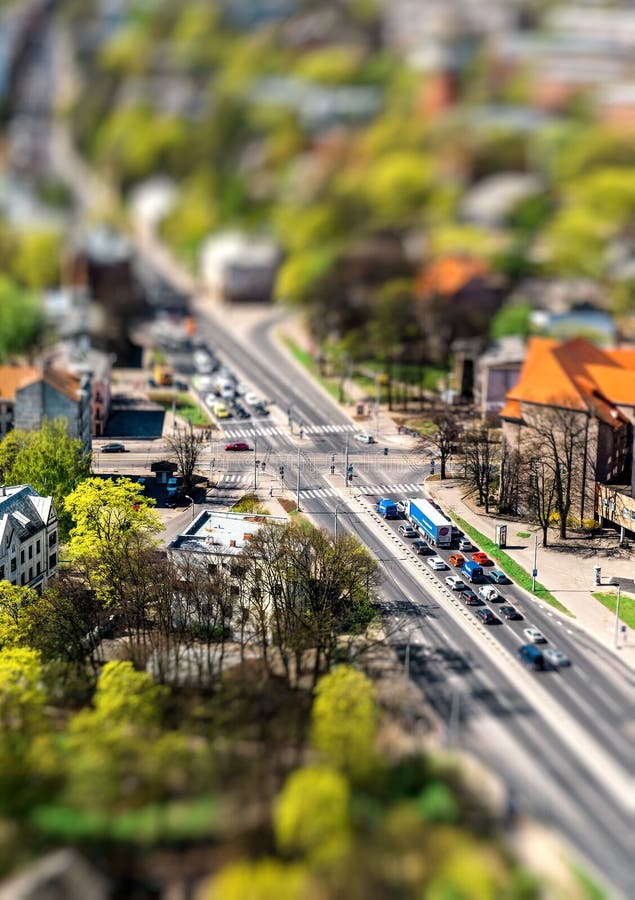 Riga City Road with Tilt-shift Effect Stock Image - Image of city ...
