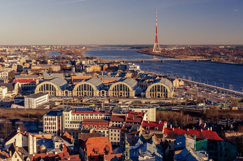 Riga, Latvia: Aerial View of Old Town Stock Photo - Image of city ...