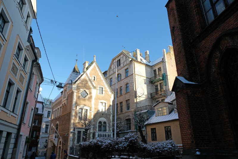 Riga / Latvia - 01 December 2019: Medieval Building in Old Town Centre ...