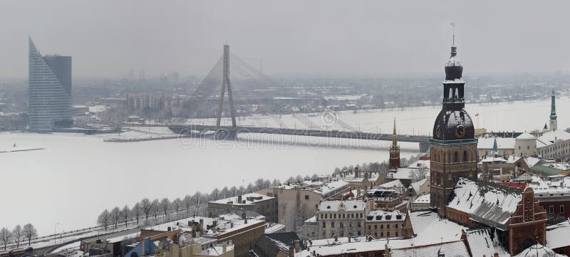 Riga, Latvia, Doms on Winter, View (panorama) from St.Peter S Church ...