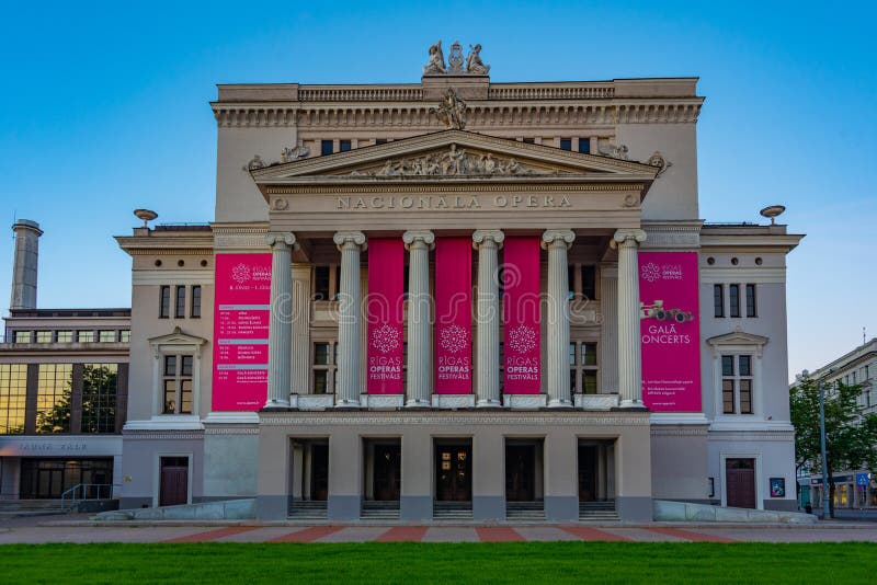 Riga, Latvia, June 25, 2022: Sunrise View of the National Opera ...