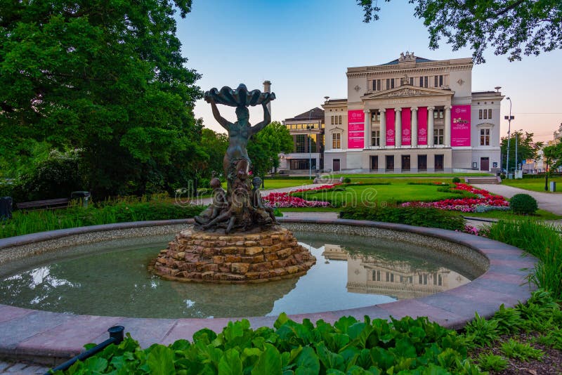 Riga, Latvia, June 25, 2022: Sunrise View of the National Opera ...