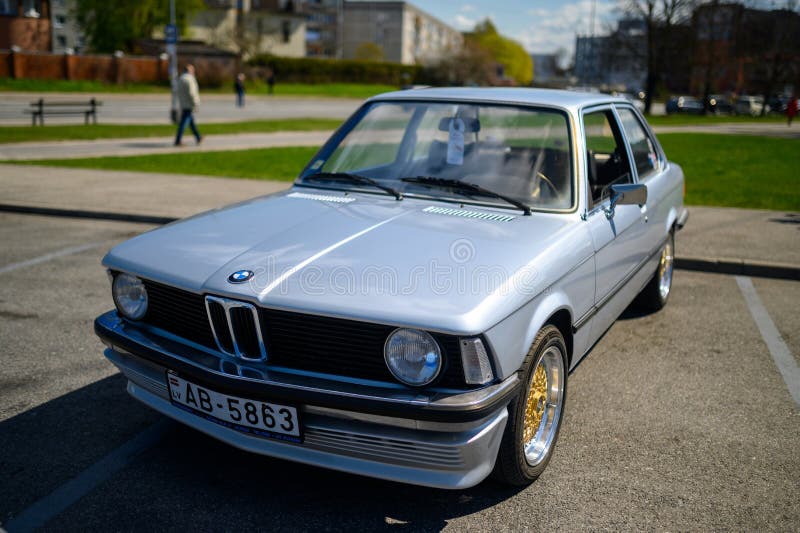 Riga, Latvia May 4 2021: 1979 BMW E21 316 Light Blue Colour with Gold ...