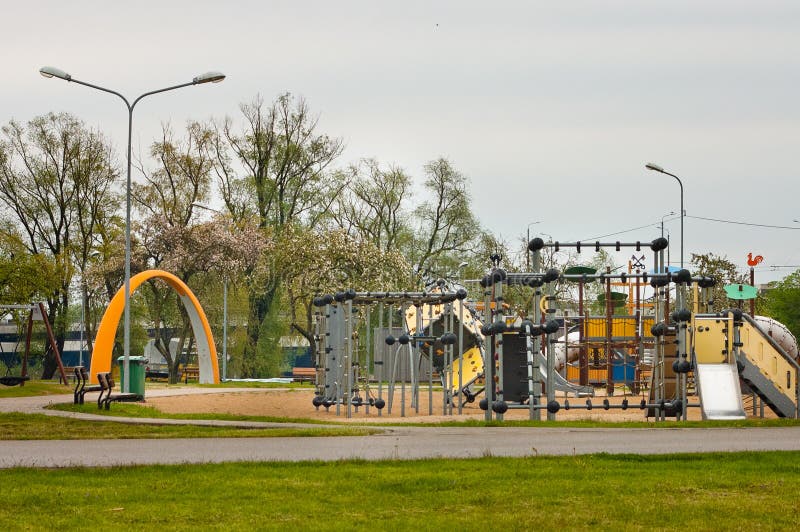 RIGA, LATVIA-May 20, 2022: Modern Children`s Playground in the Park ...