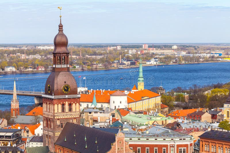 RIGA, LATVIA - MAY 05, 2017: Panorama of the City Riga in Spring Sunny ...
