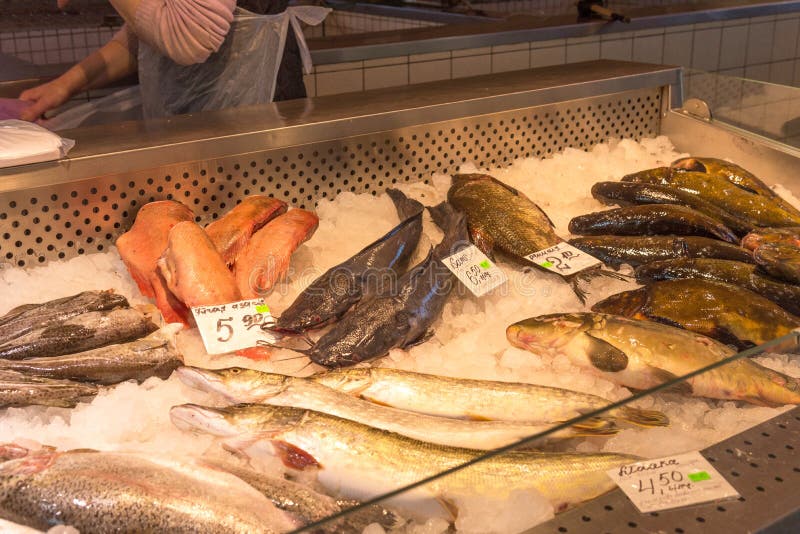 Riga, Latvia - October 28, 2019: Fresh Fish at Riga Central Market. Raw ...