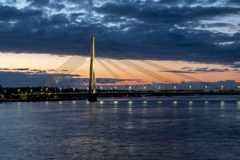 View of the Cable-stayed Bridge and the Embankment of the River ...