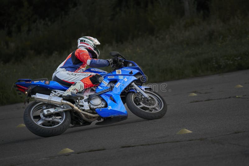 19-09-2021 Riga, Latvia a Young Man Riding a Motorcycle on an Open Road ...