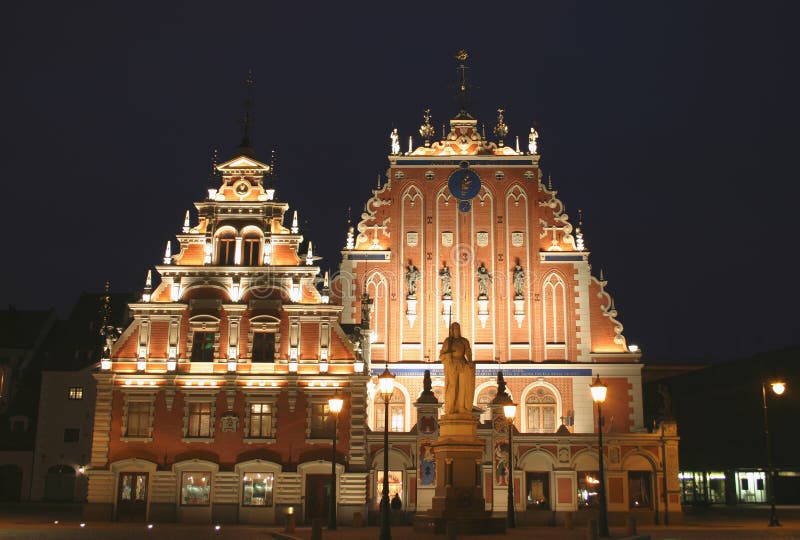 Riga by Night stock image. Image of monument, blackhead - 263257