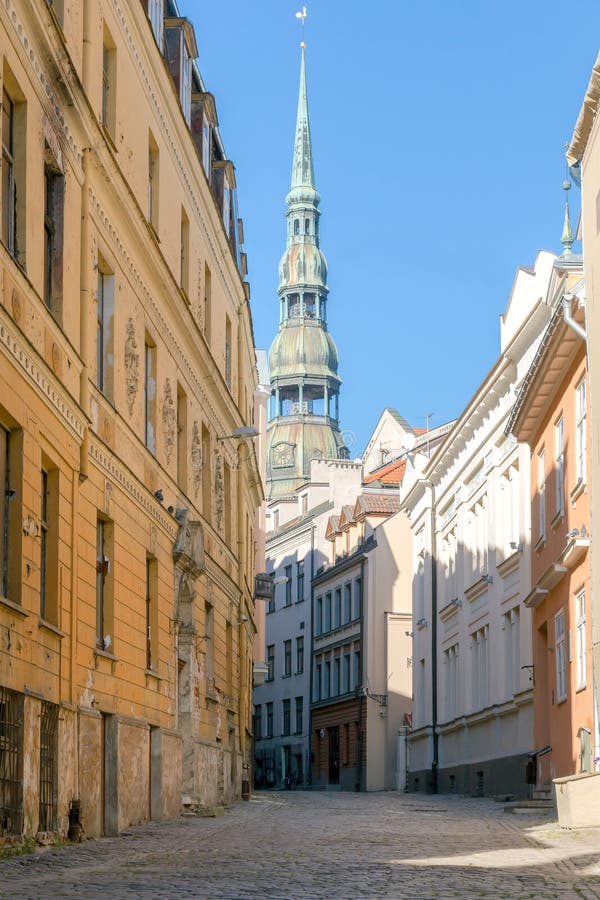 Riga. Old street stock photo. Image of latvia, orange - 61411026