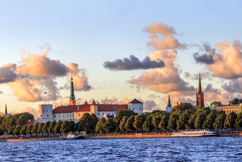 Riga Old Town Skyline during Sunset Time Stock Image - Image of latvian ...