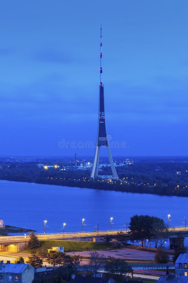 Riga Radio and TV Tower from the Top of the Latvian Academy of Stock ...