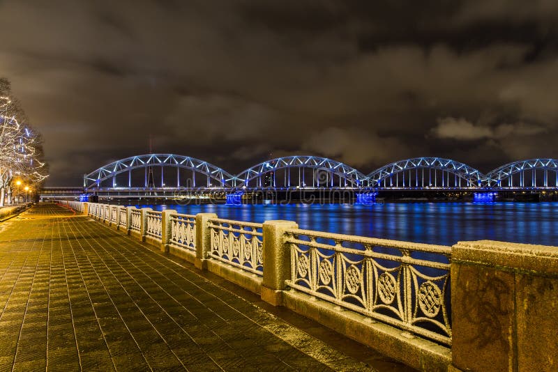 Riga Railway Bridge editorial stock photo. Image of front - 84730638