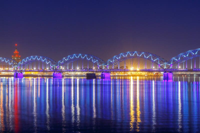 Riga. Railway Bridge at Night Stock Photo - Image of riga, scenic: 62904808