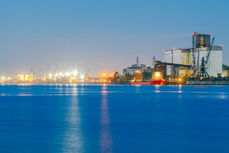 Riga. Sea port at night. stock image. Image of city, carrier - 69358393
