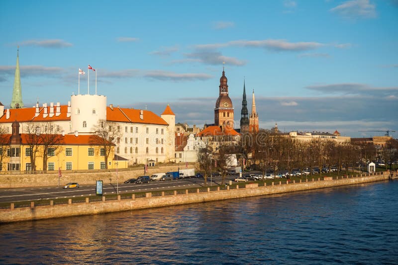 Riga Skyline in the Rays of the Setting Sun Stock Photo - Image of ...