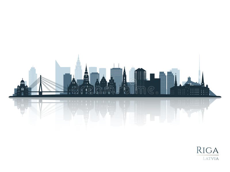 Riga Skyline Silhouette with Reflection. Stock Vector - Illustration of ...