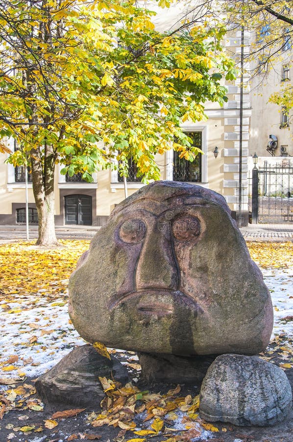 Riga Stone Head stock image. Image of europe, face, square - 38442463
