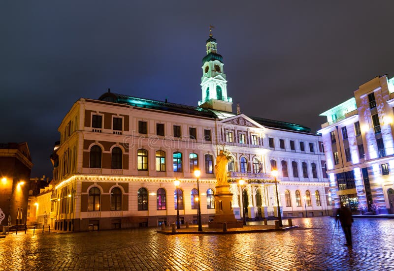 Riga town hall stock image. Image of illumination, illuminated - 37349549
