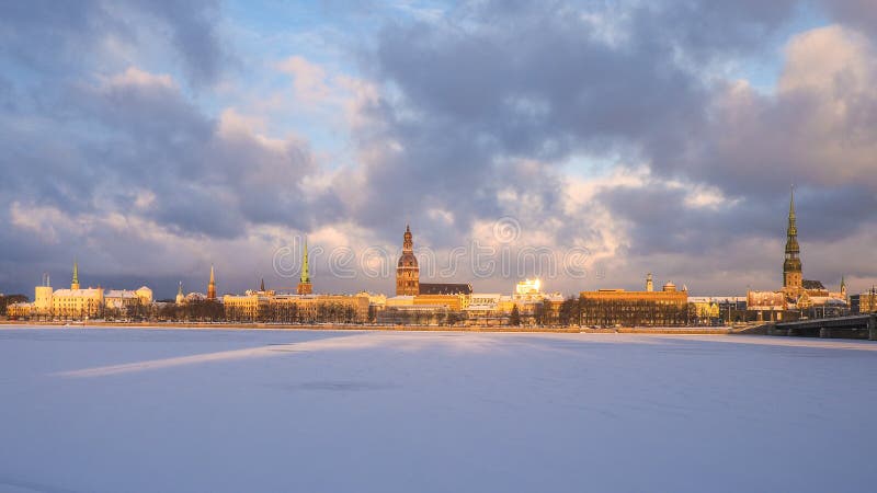 Riga by winter stock image. Image of riga, clouds, river - 65001203