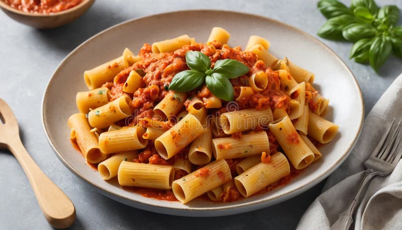 Rigatoni Pasta in Spicy Red Arrabbiata Sauce Stock Illustration ...