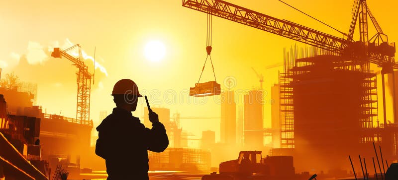 A Rigger Equipped with Tools Stands before a Towering Crane, Ready for ...