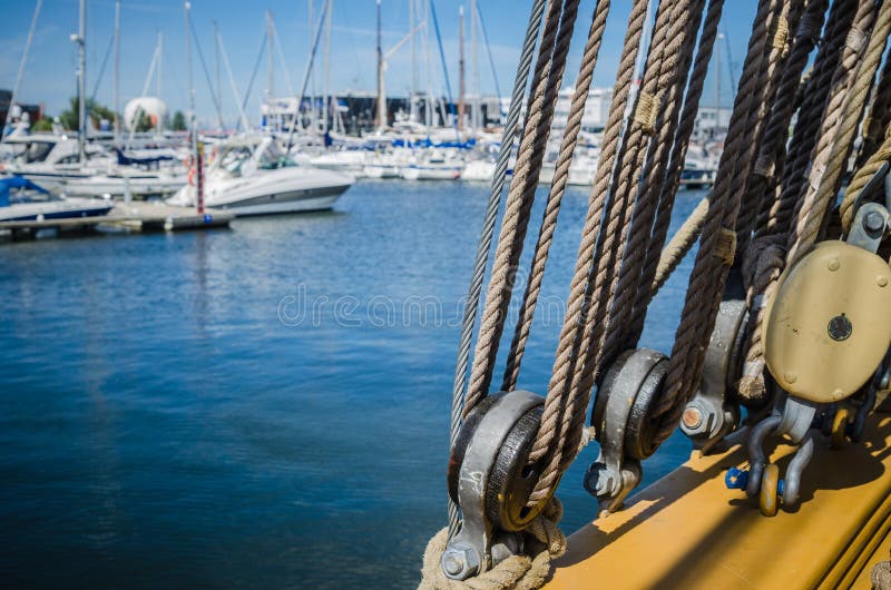 Rigging on the Deck of an Old Sailing Ship Stock Image - Image of cable ...