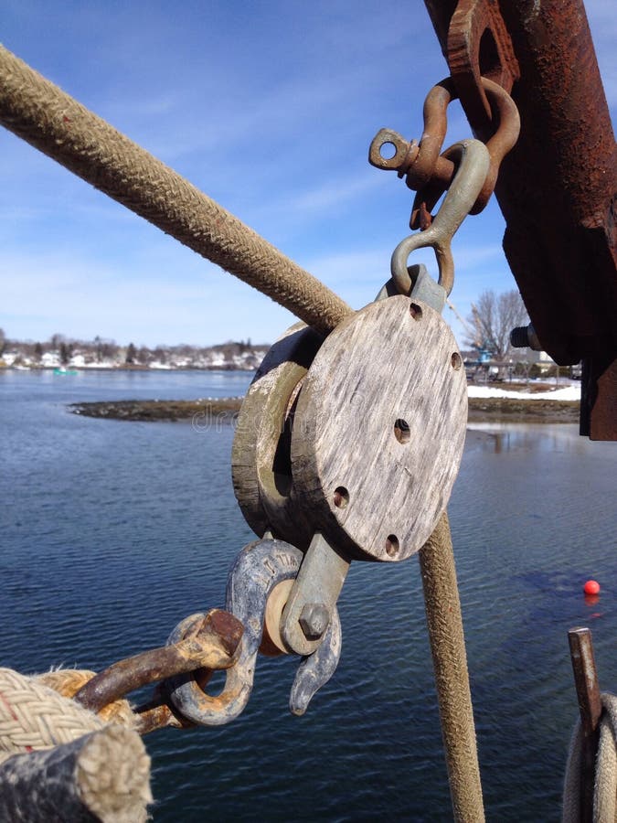 Rigging pulley stock image. Image of ocean, fasten, wood - 52399171