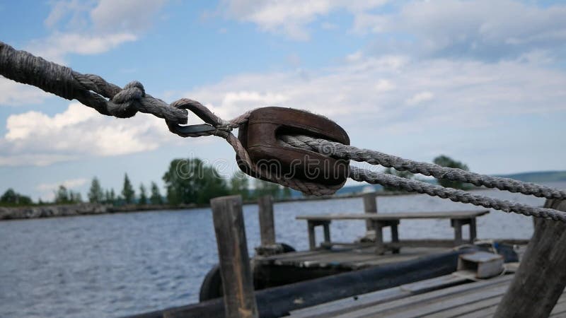 Rope Made of Natural Materials on a Wooden Block on the Deck of an ...