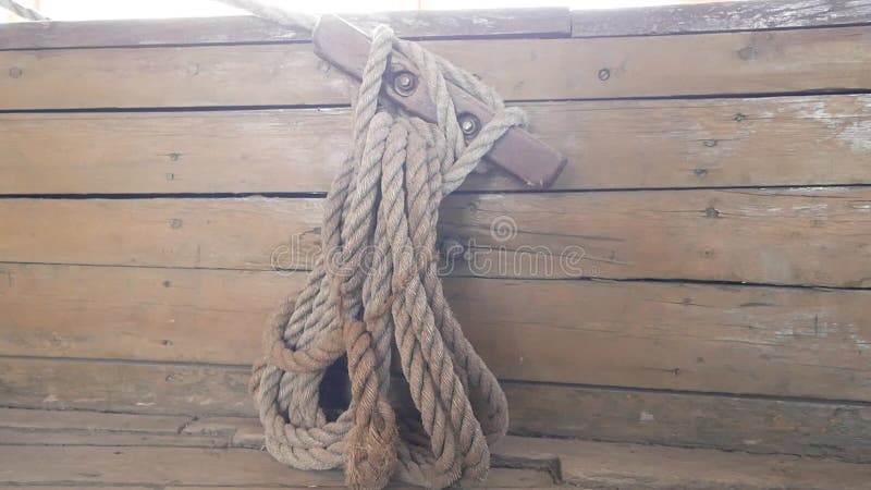Rope Made of Natural Materials on a Wooden Block on the Deck of an ...