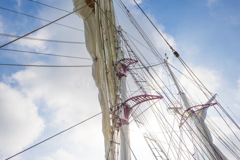 Rigging of a Tall Ship in a Port in Sunlight Stock Image - Image of ...